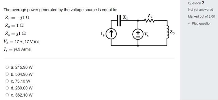 Solved Question 3 The average power generated by the voltage | Chegg.com