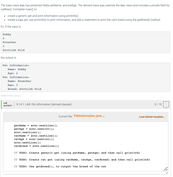Solved Kreacher3Scottish Foldthe output is:Pet Information: | Chegg.com