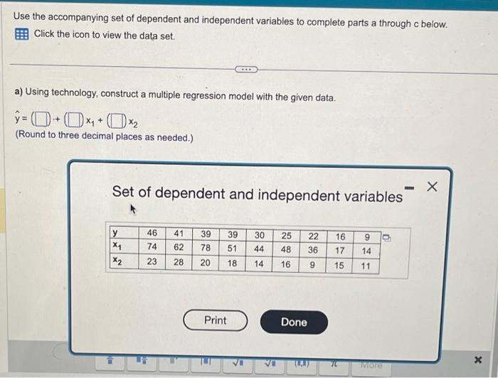Solved Use the accompanying set of dependent and independent | Chegg.com