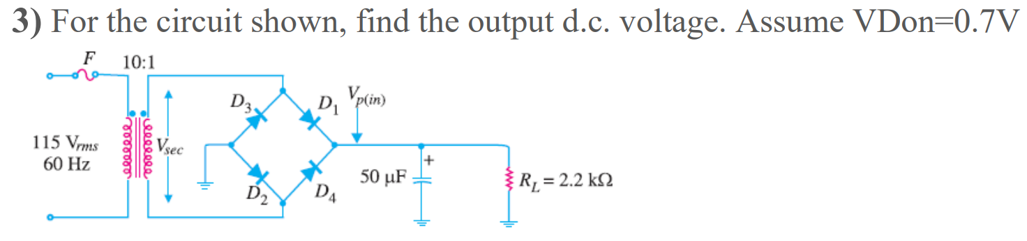 Solved For the circuit shown, find the output d.c. ﻿voltage. | Chegg.com