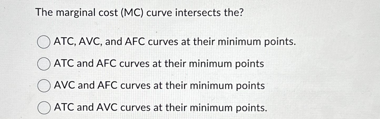 Solved The marginal cost (MC) ﻿curve intersects the?ATC, | Chegg.com