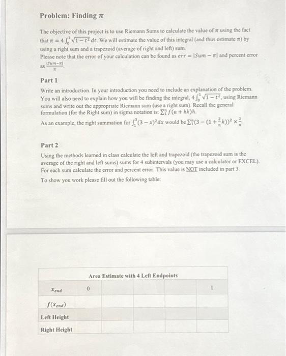 Solved The Objective Of This Project Is To Use Riemann Sums 