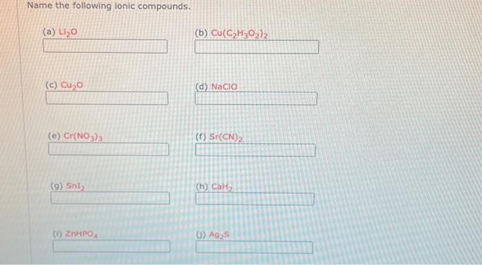 Solved Name the following ionic compounds. (a) Li₂O (c) Cu₂0 | Chegg.com