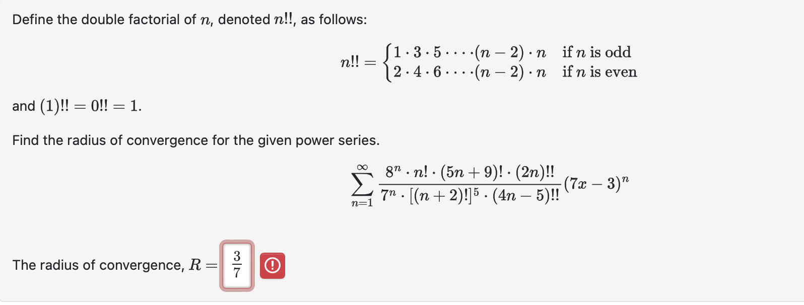Solved Define the double factorial of n, ﻿denoted n! !, ﻿as | Chegg.com