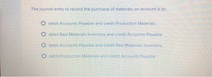 Solved The journal entry to record the purchase of materials | Chegg.com