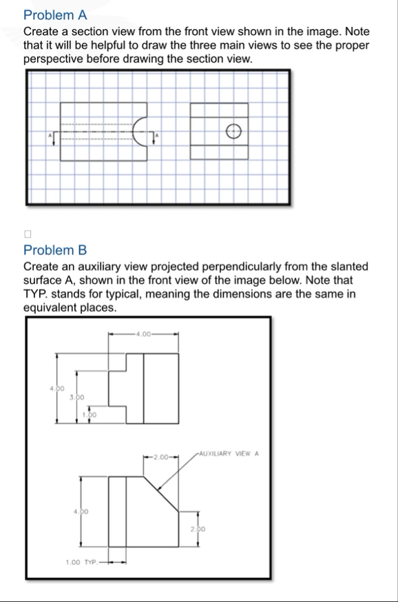 Solved I need the drawings Problem ACreate a section view | Chegg.com