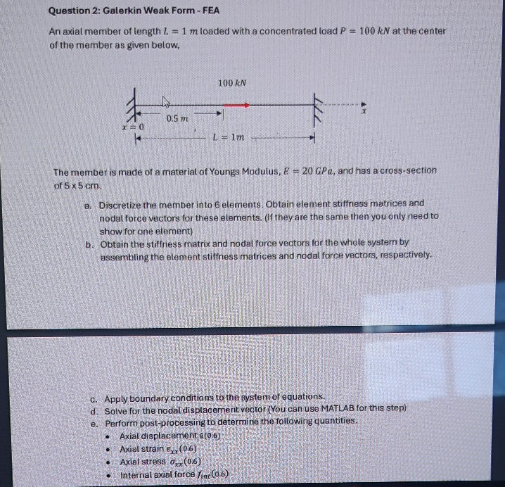 Question 2: Galerkin Weak Form - ﻿FEAAn axial member | Chegg.com