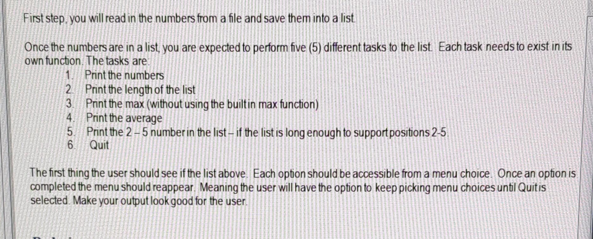 Solved First step, you will read in the numbers from a file | Chegg.com