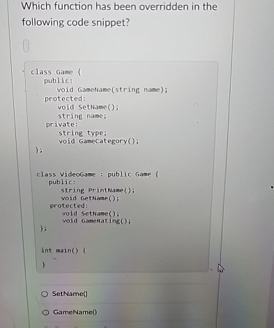 Solved Which function has been overridden in the following | Chegg.com