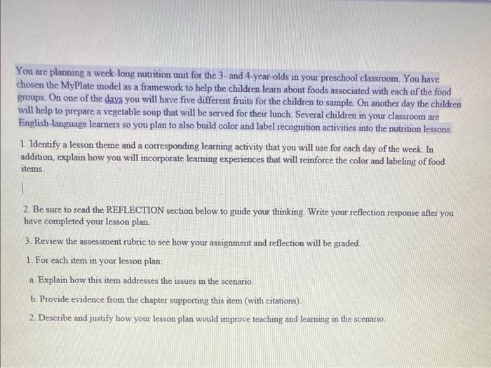 Solved You are planning a week-long nutrition unit for the | Chegg.com