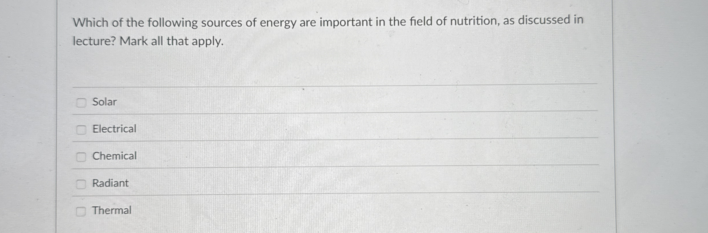 Solved Which of the following sources of energy are | Chegg.com