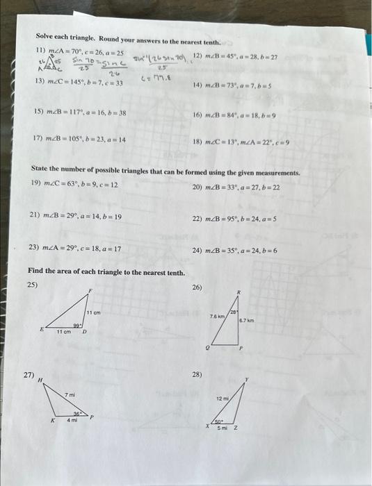 Solved Solve each triangle. Round your answers to the | Chegg.com