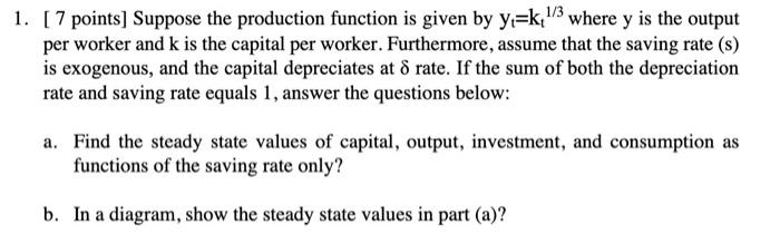 Solved 1. [ 7 points] Suppose the production function is | Chegg.com