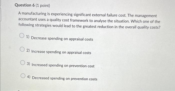 Solved A manufacturing is experiencing significant external | Chegg.com