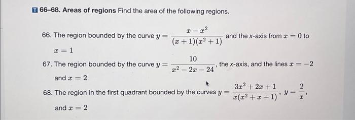Solved T 66-68. Areas of regions Find the area of the | Chegg.com