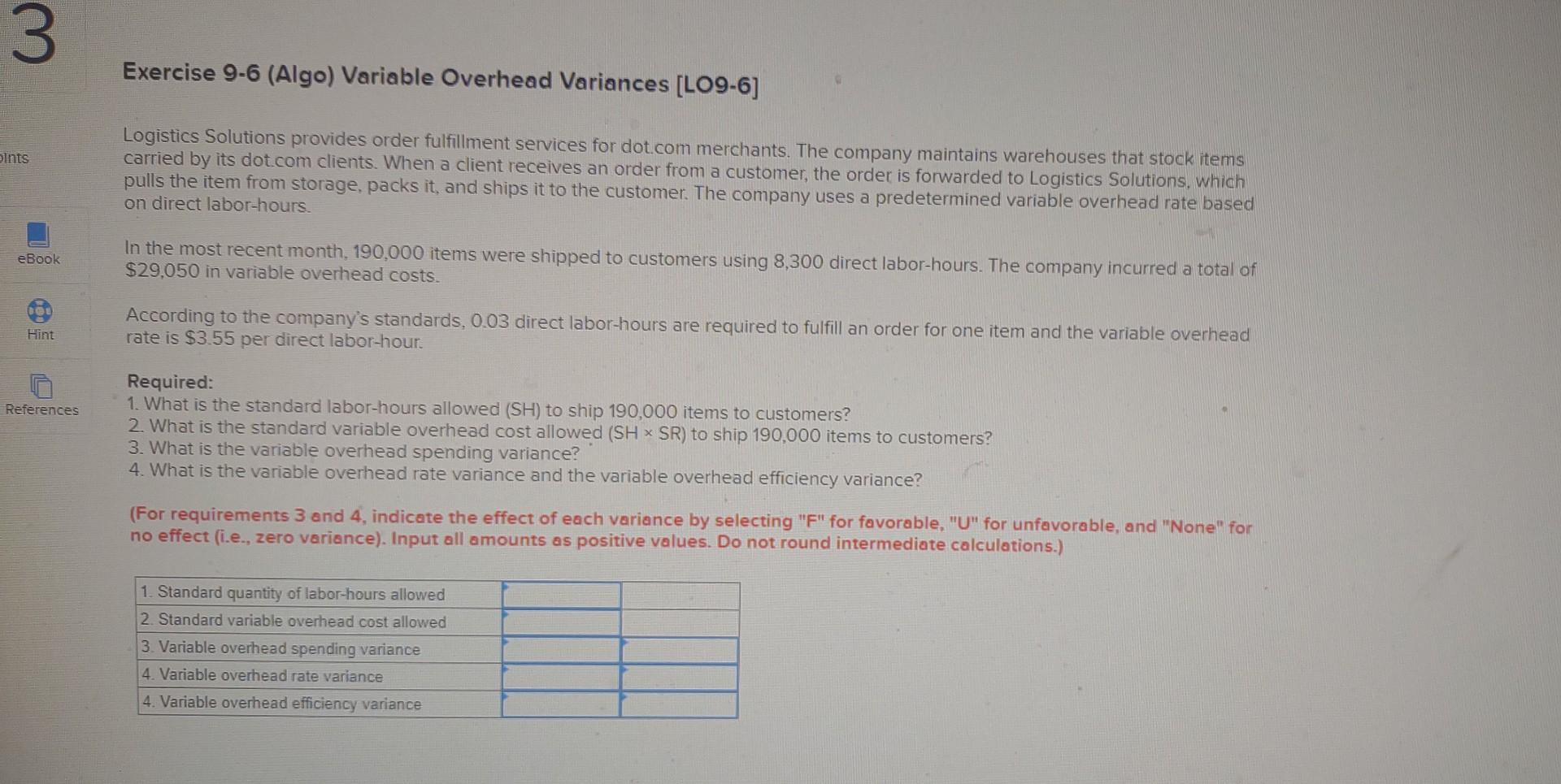 Solved Exercise 9-6 (Algo) Variable Overhead Variances | Chegg.com