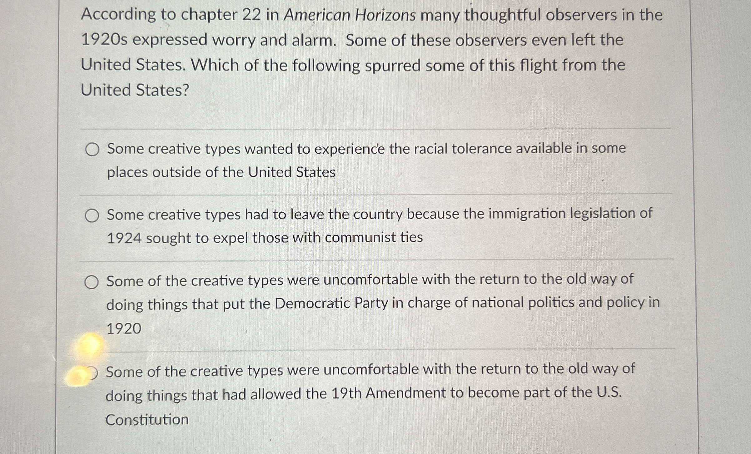 Solved According to chapter 22 ﻿in American Horizons many | Chegg.com