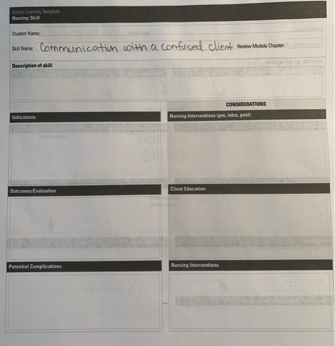 Solved Active Learning Template: Nursing Skill Student Name: | Chegg.com