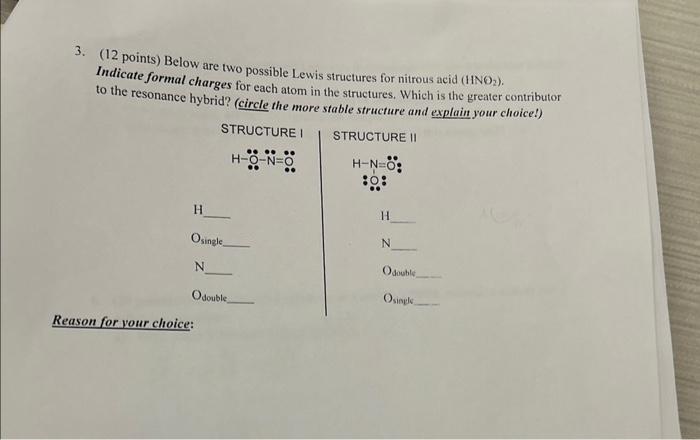 Solved 3. (12 points) Below are two possible Lewis | Chegg.com