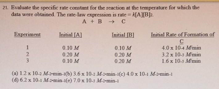 Solved 21. Evaluate the specific rate constant for the | Chegg.com