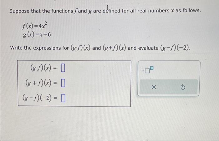 Solved Suppose that the functions f and g are defined for | Chegg.com