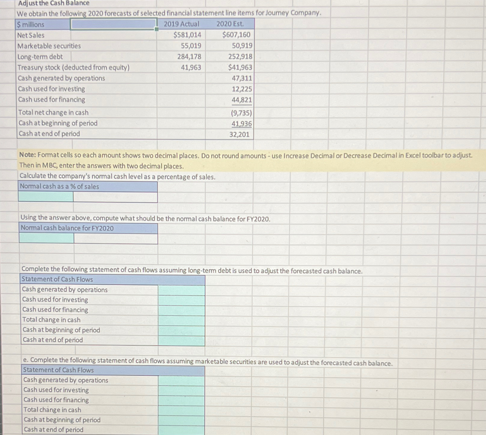 Solved Note: Format cells so each amount shows two decimal | Chegg.com