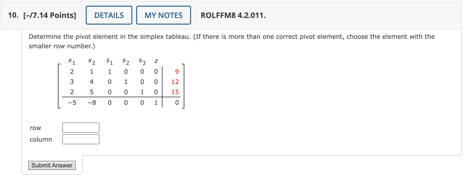 Solved Determine the pivot element in the simplex tableau. | Chegg.com