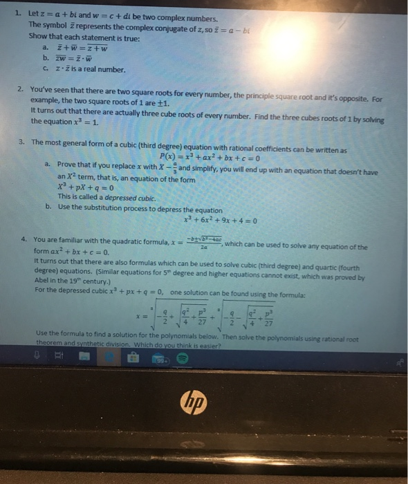 Solved -bt 1. Let z = a + bi and w=c+di be two complex | Chegg.com