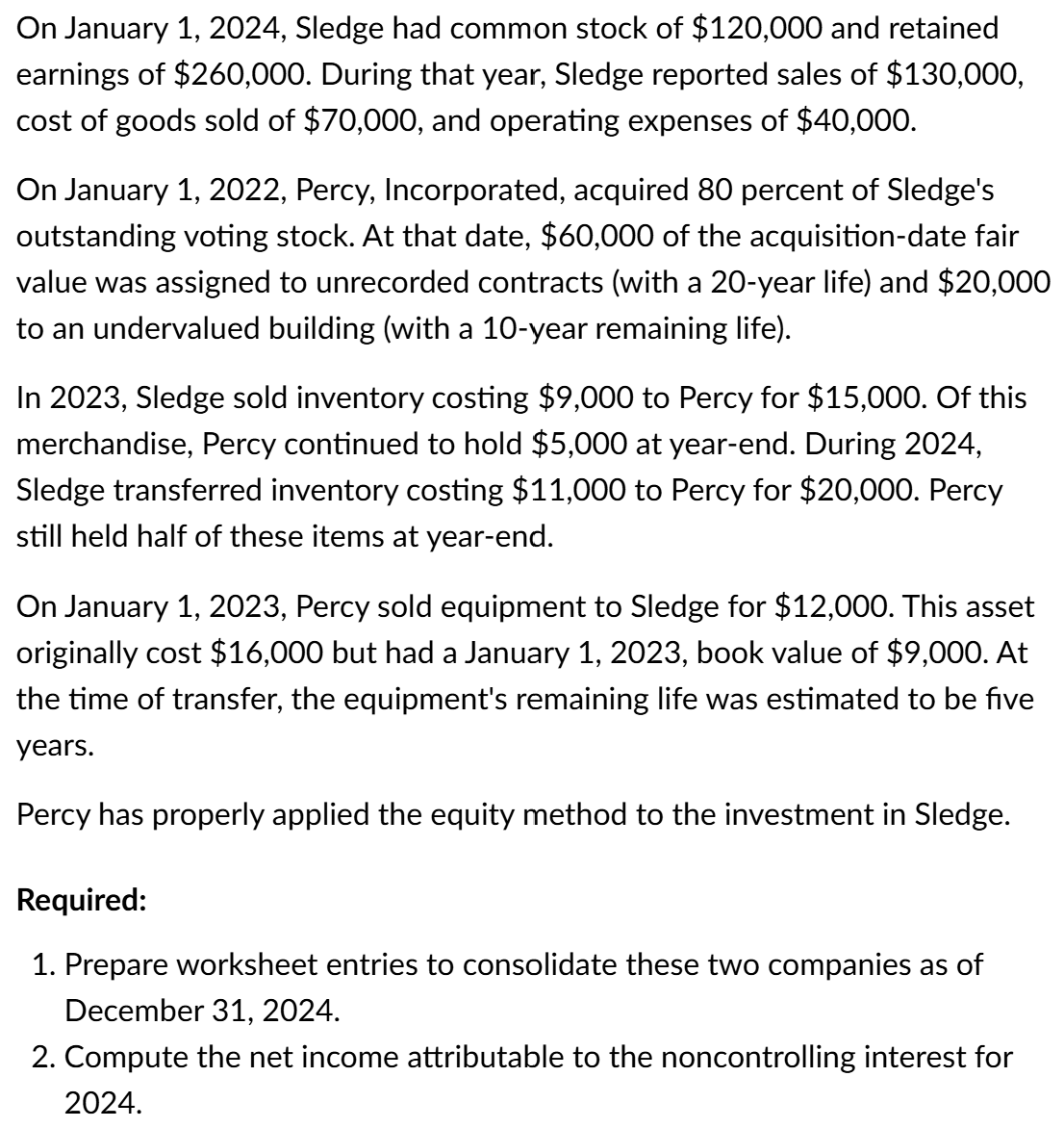 Solved On January 1, 2024, ﻿Sledge had common stock of | Chegg.com