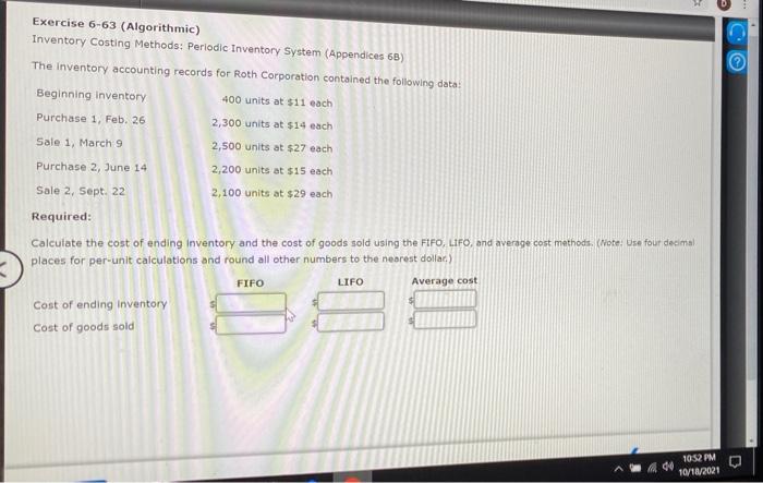 Solved Exercise 6-63 (Algorithmic) Inventory Costing | Chegg.com