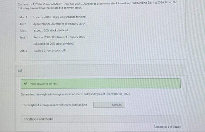 Solved On January 1,2026, Vermont Maple Corp. had 2,650,000 | Chegg.com
