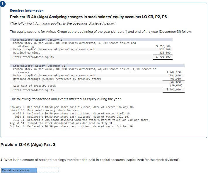 Solved Problem 13-4A (Algo) ﻿Part 3What is the amount of | Chegg.com