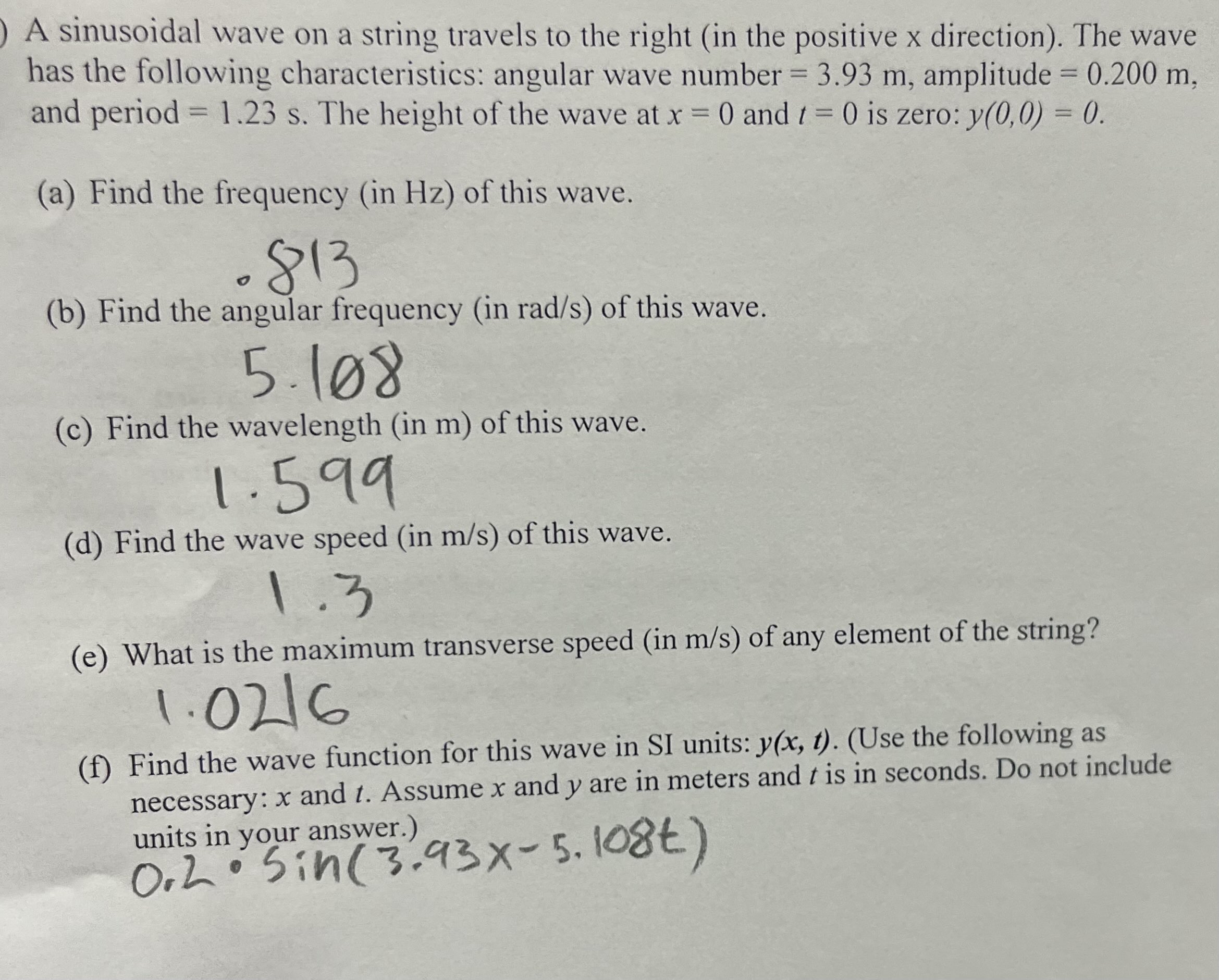 Solved A sinusoidal wave on a string travels to the right | Chegg.com