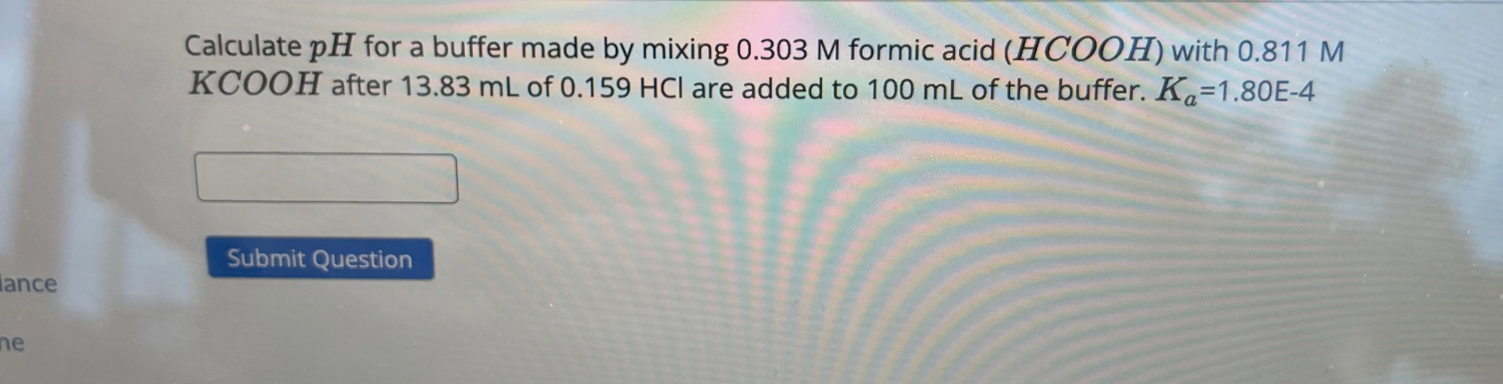 Solved Calculate pH ﻿for a buffer made by mixing 0.303M | Chegg.com