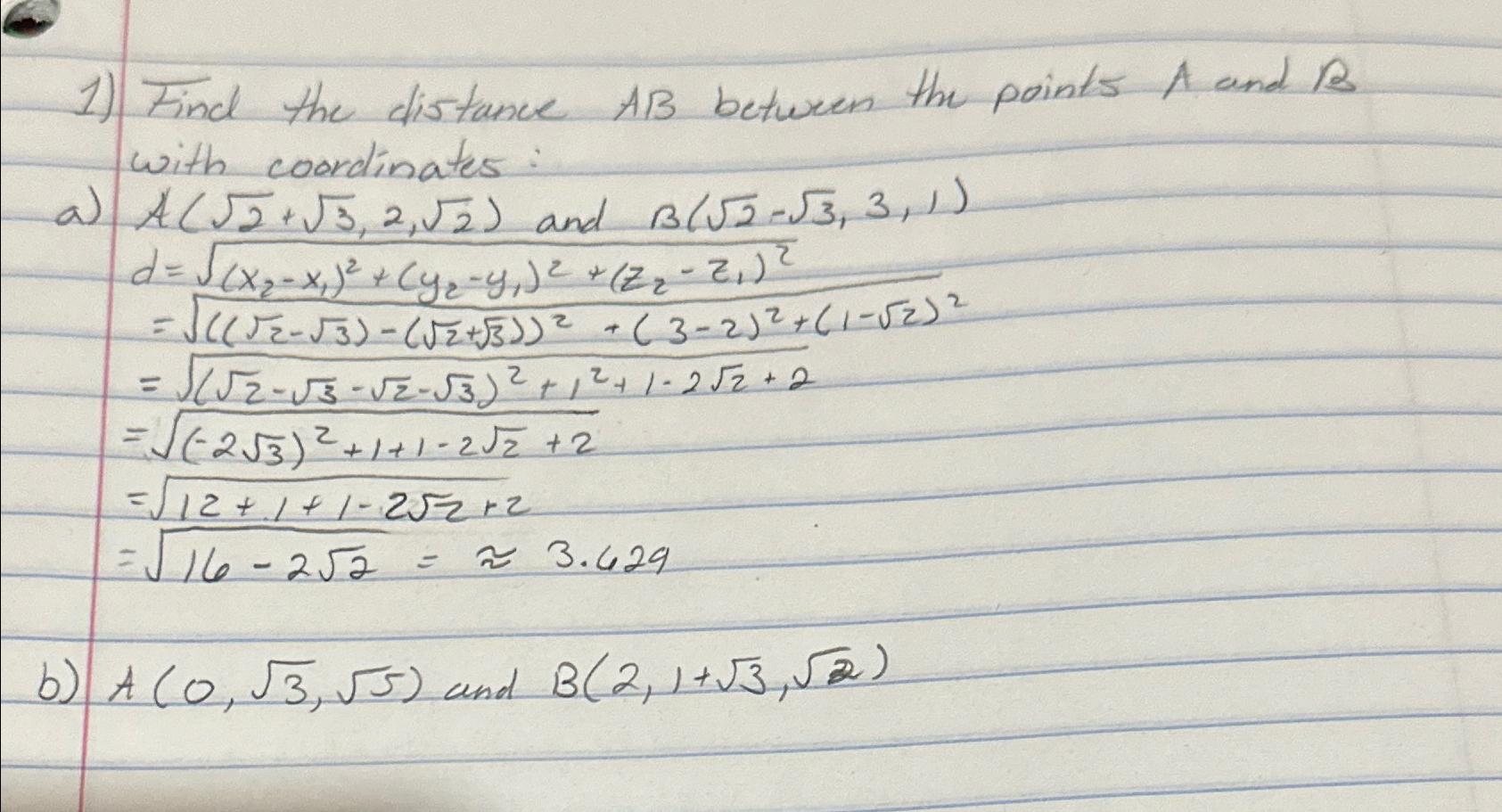 Solved Find the distance AB ﻿between the points A and B | Chegg.com