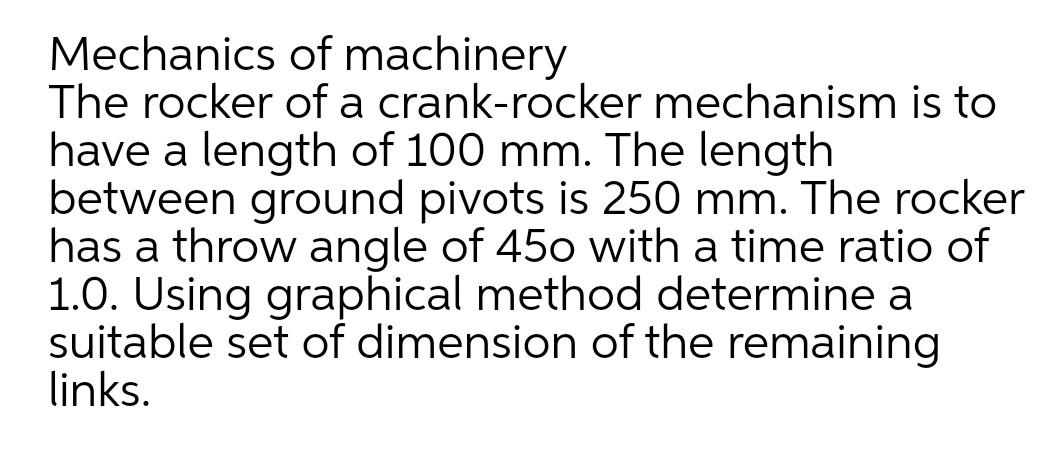 Solved Mechanics of machinery The rocker of a crank-rocker | Chegg.com