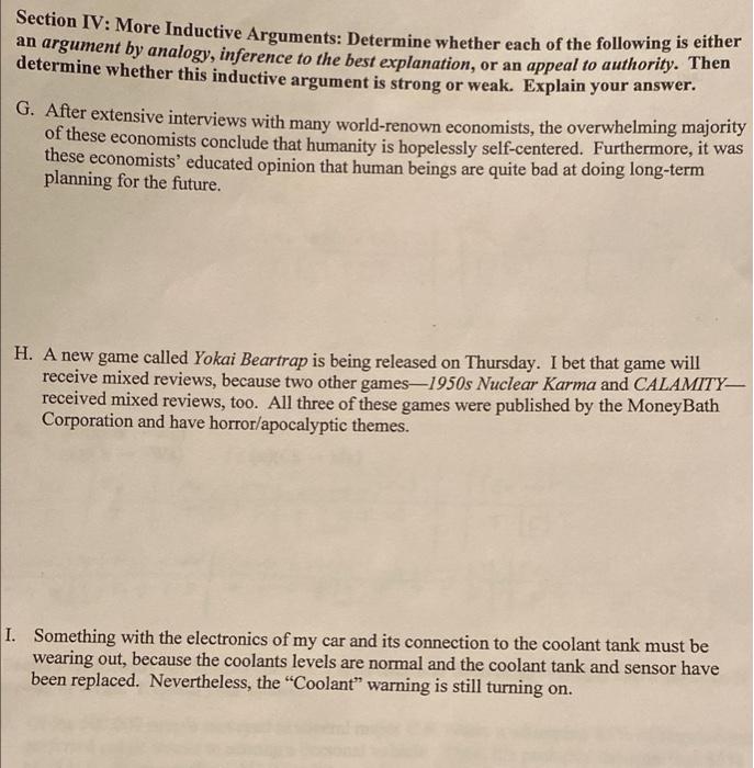 Solved Section IV: More Inductive Arguments: Determine | Chegg.com