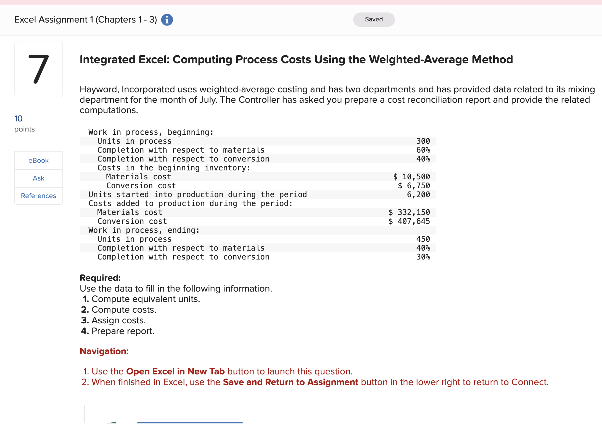 Solved Integrated Excel: Computing Process Costs Using the | Chegg.com