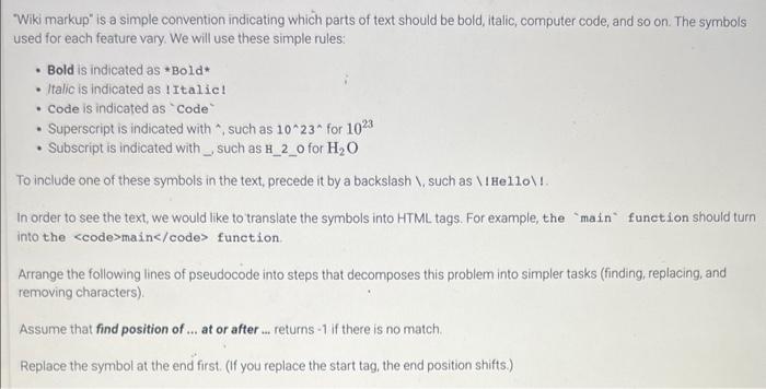 Solved "Wiki markup" is a simple convention indicating which | Chegg.com