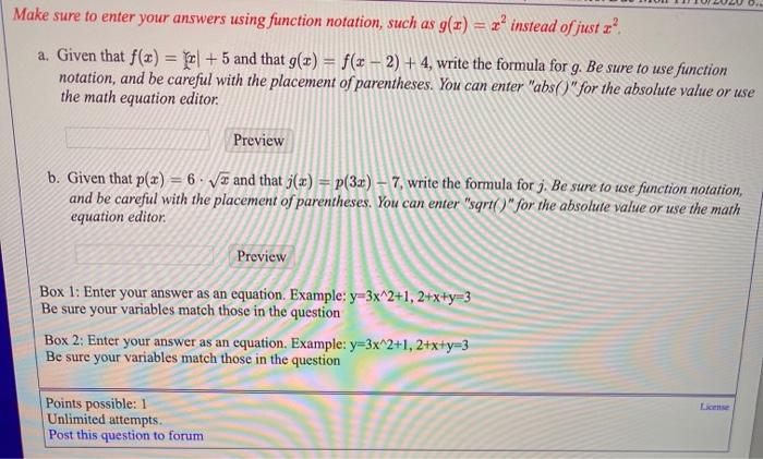 Solved Make sure to enter your answers using function | Chegg.com
