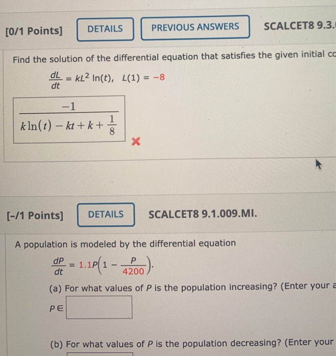 Solved DETAILS PREVIOUS ANSWERS SCALCET8 11.6.009. 0.75/1 | Chegg.com