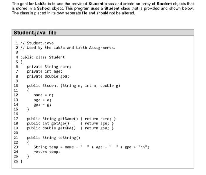 Solved The goal for Lab8a is to use the provided Student | Chegg.com