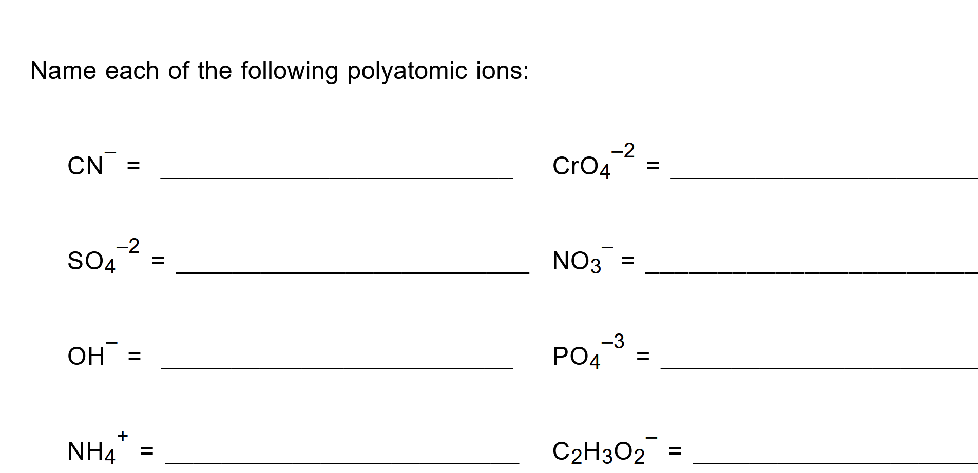 Solved Name each of ﻿the following polyatomic | Chegg.com