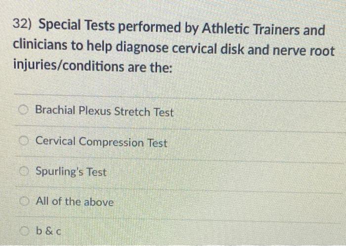 Solved 32) Special Tests performed by Athletic Trainers and | Chegg.com