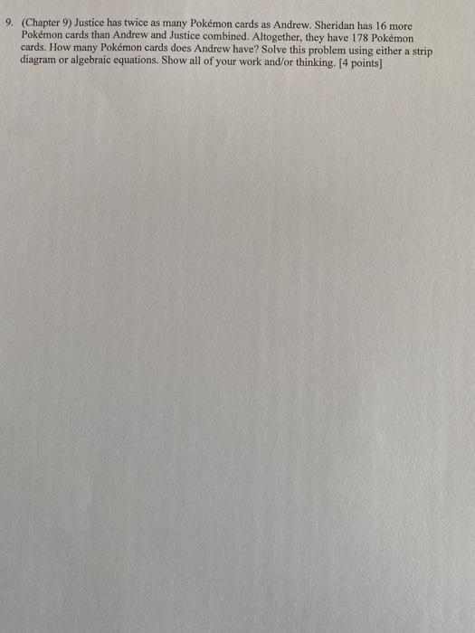 Solved 9. (Chapter 9) Justice has twice as many Pokémon | Chegg.com