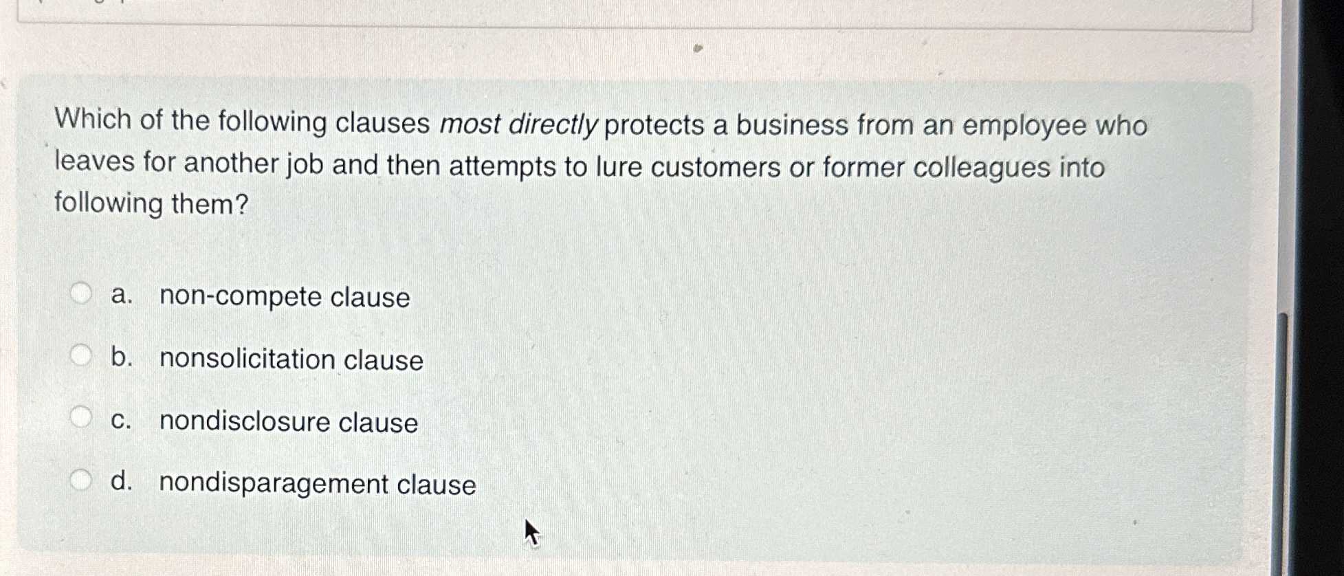 Solved Which of the following clauses most directly protects | Chegg.com