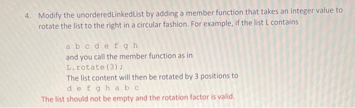 Solved 4. Modify the unorderedLinkedList by adding a member | Chegg.com