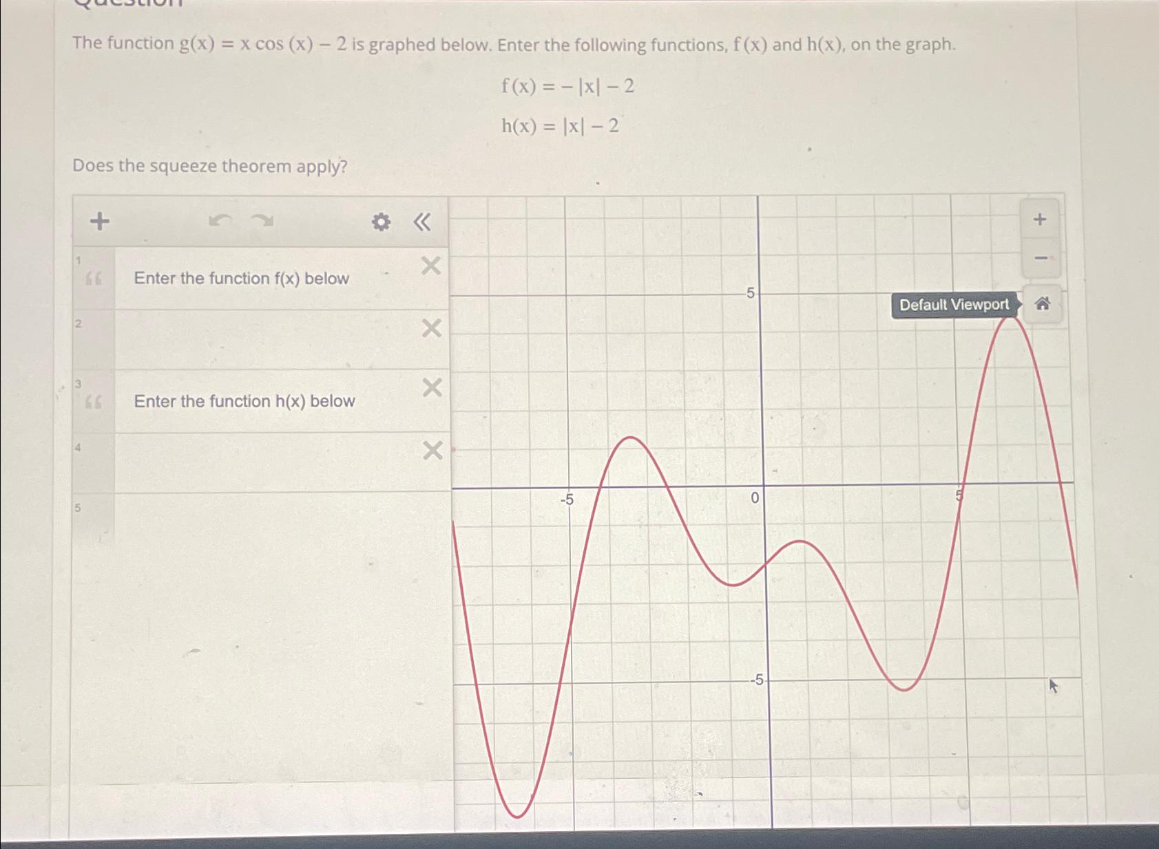 Solved The function g(x)=xcos(x)-2 ﻿is graphed below. Enter | Chegg.com