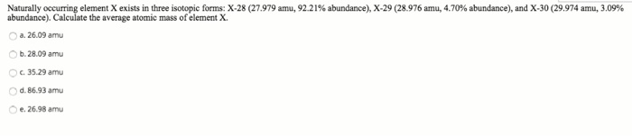 Solved Naturally occurring element X exists in three | Chegg.com