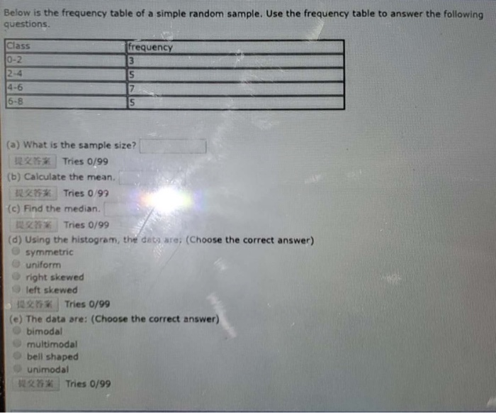 Solved Below is the frequency table of a simple random | Chegg.com
